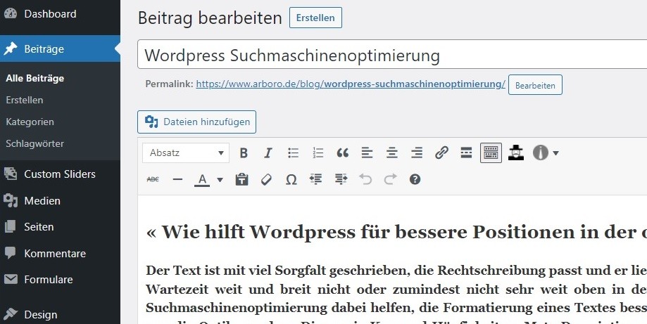 Wordpress Suchmaschinenoptimierung | arboro GmbH